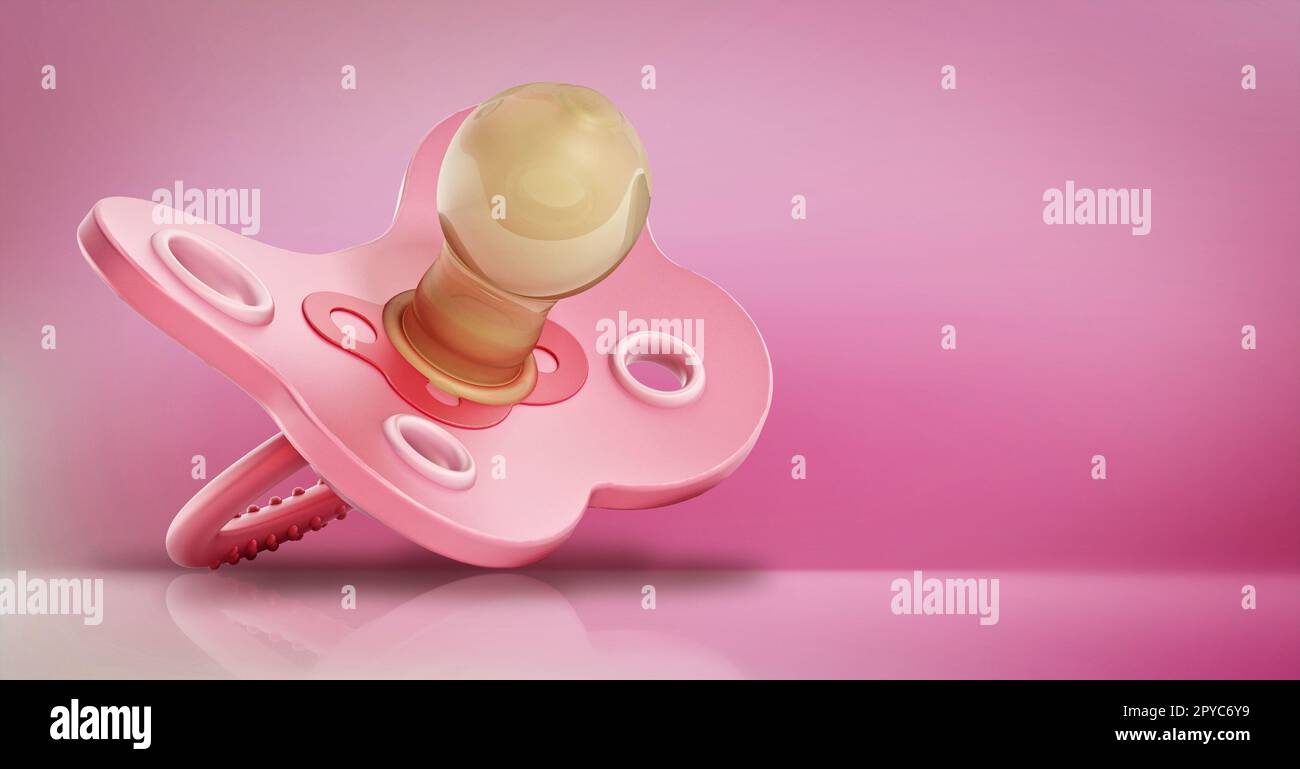 Pink baby pacifier isolated on pink background. 3D illustration Stock ...