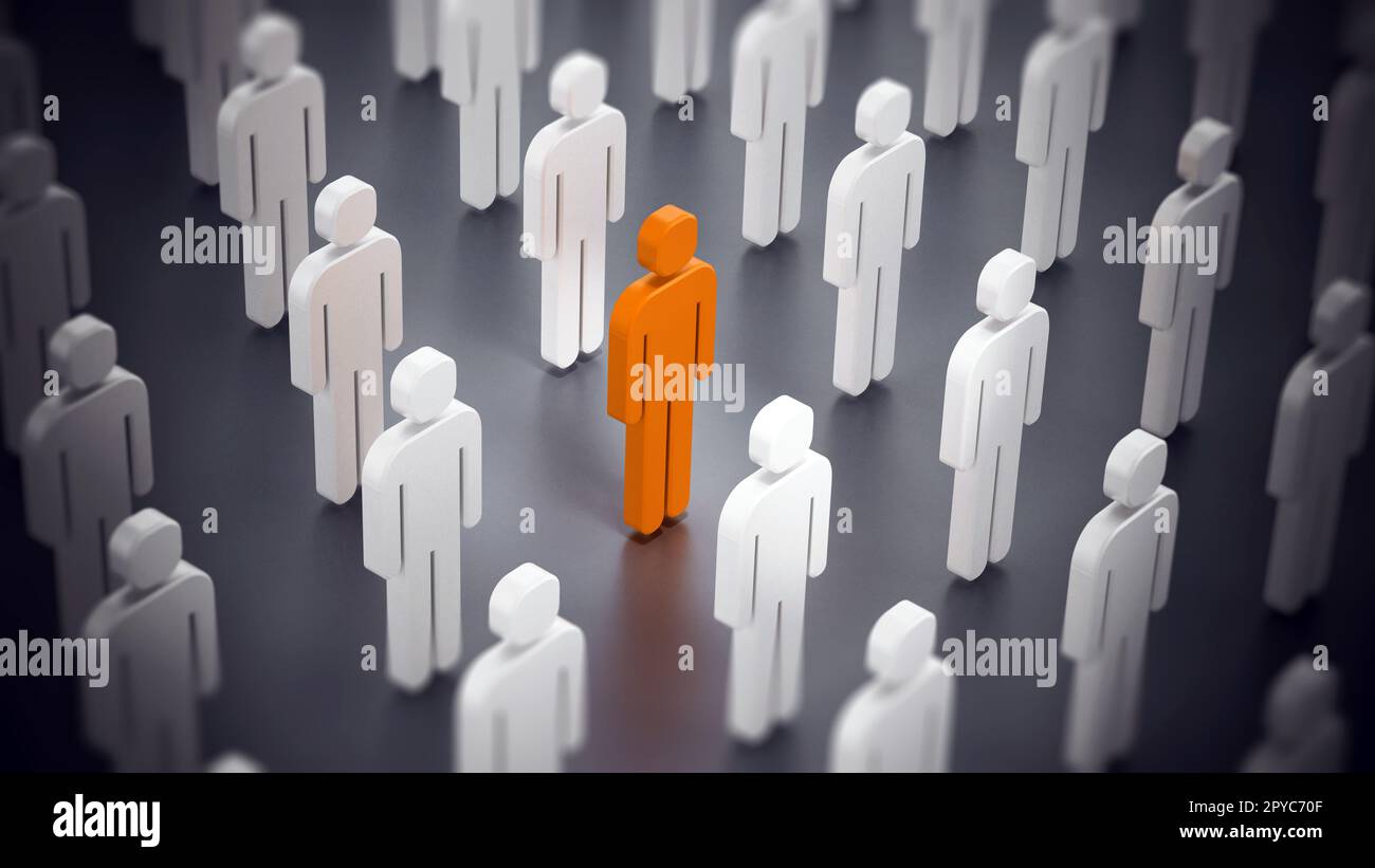 Red simple figure shape standing out among white ones. 3D illustration ...