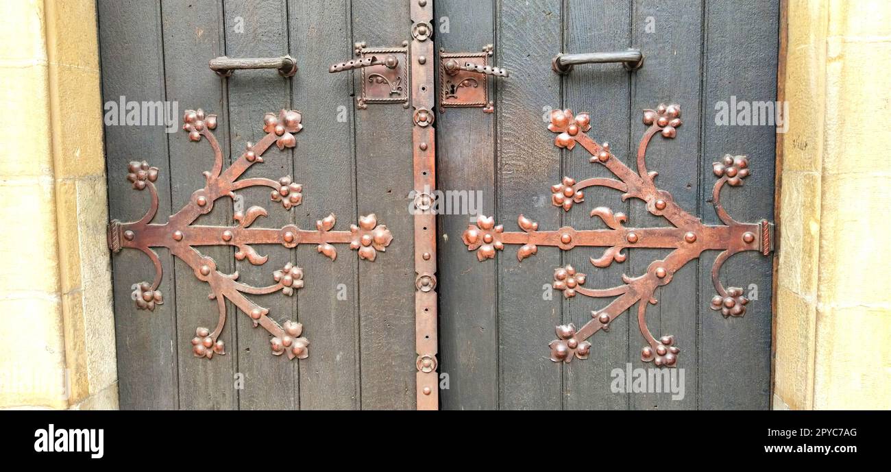 antique Turkish doors. Wooden gate with metal decorations, bolts and ...