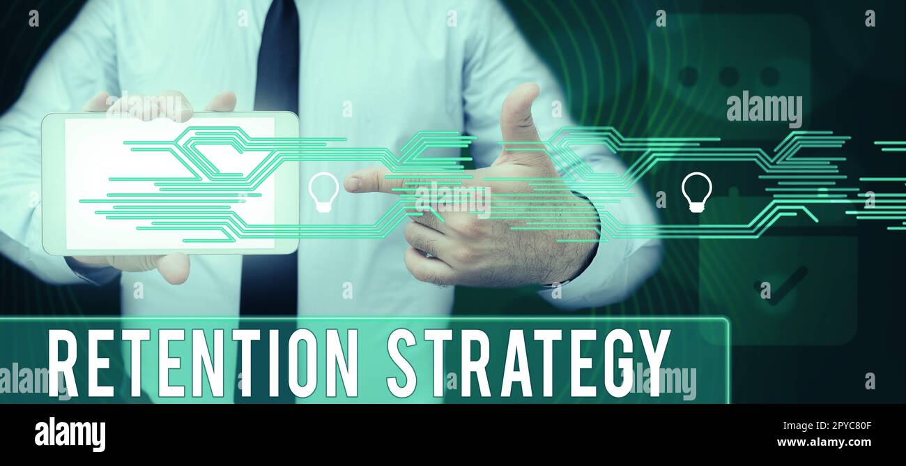 Hand writing sign Retention Strategy. Business showcase activities to ...