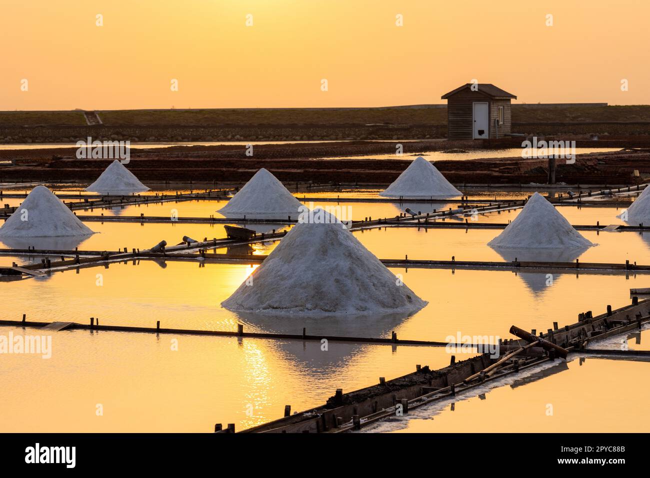 Jingzaijiao Tile paved Salt Fields in Tainan of Taiwan Stock Photo - Alamy