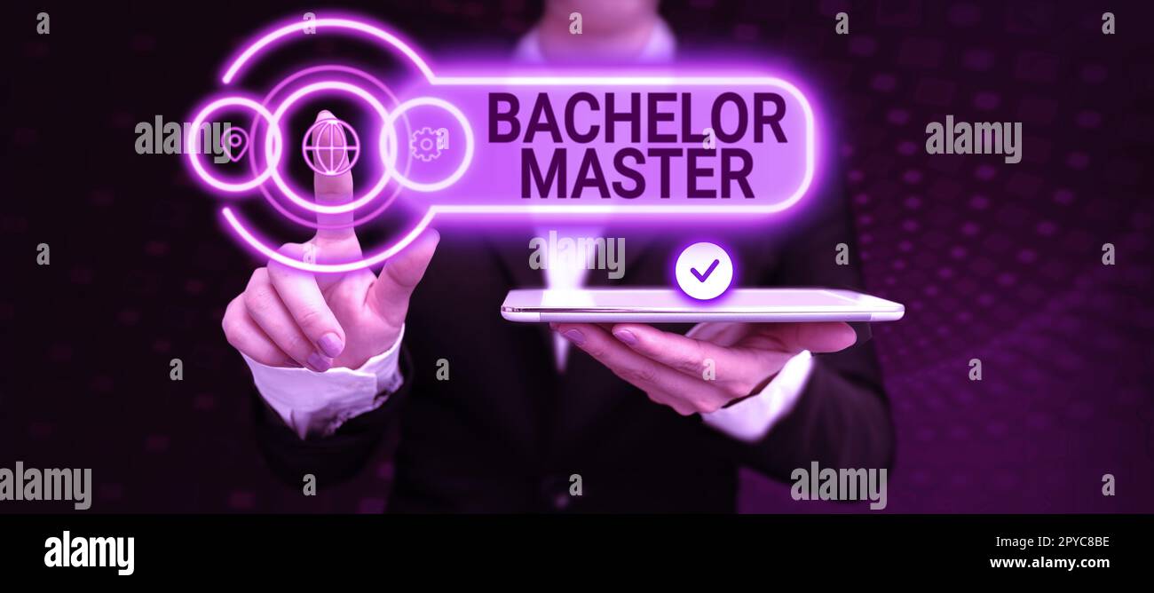 Hand writing sign Bachelor Master. Business showcase An advanced degree ...