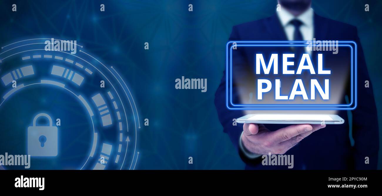 Text caption presenting Meal Plan. Word for arrangement scheme of what ...