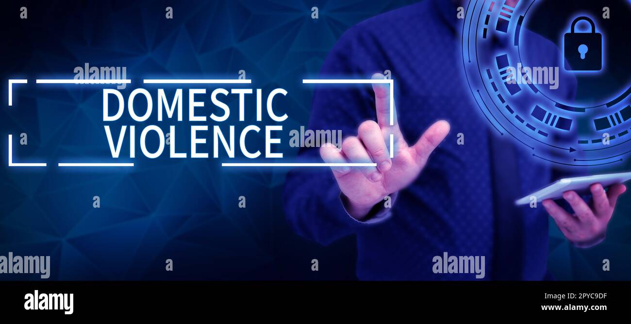 Hand writing sign Domestic Violence. Word for violent or abusive ...