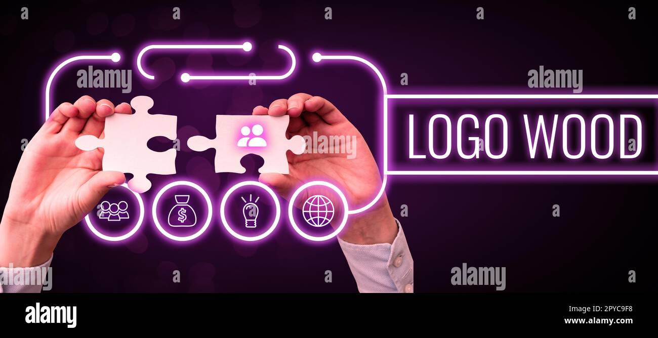 Text caption presenting Logo Wood. Business concept Recognizable design ...