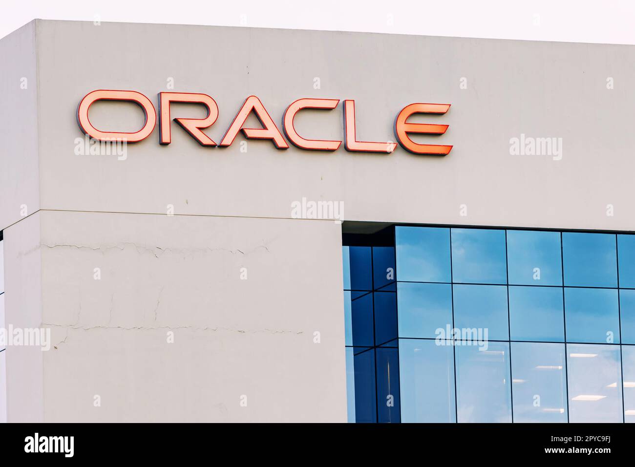 19 January 2023, Dubai, UAE: Oracle sign at the office building in ...