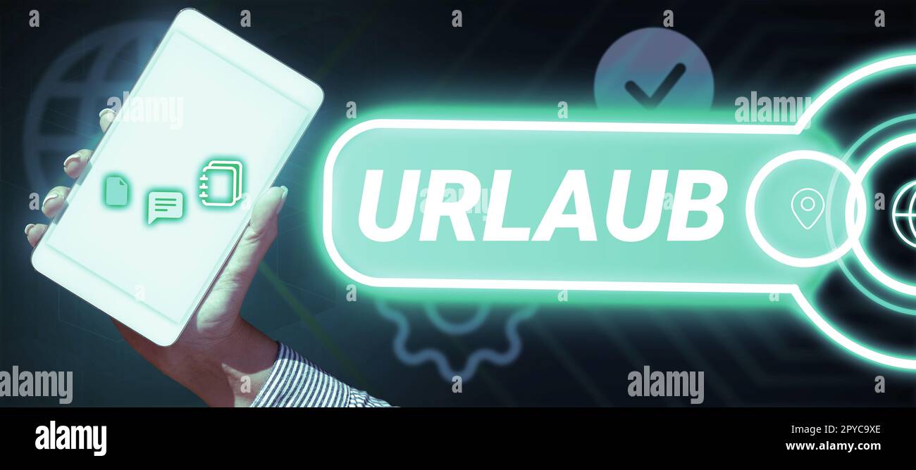 Hand writing sign Urlaub. Word for Leave of absence from work Holiday ...