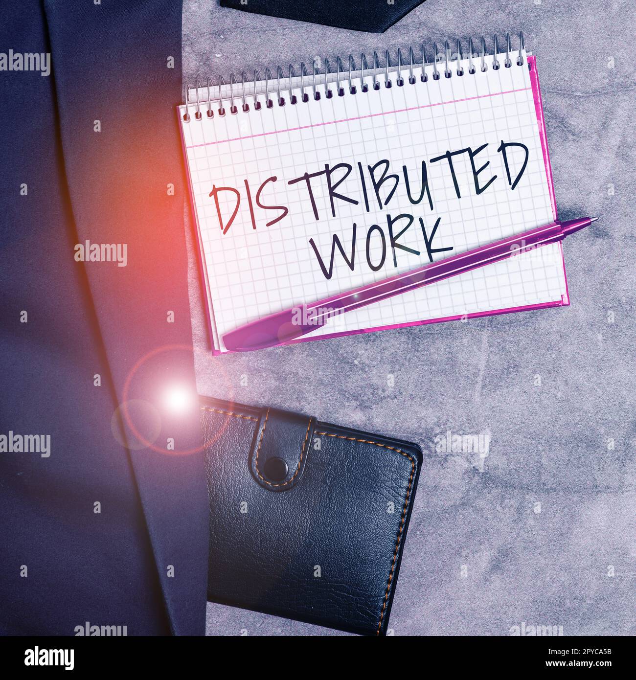 Hand writing sign Distributed Work. Internet Concept practiced by enterprises using network ...