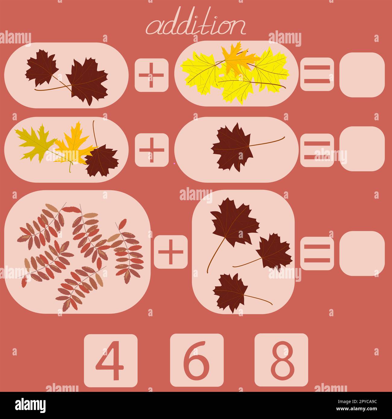 count the autumn leaves in the picture and put the right number in the ...