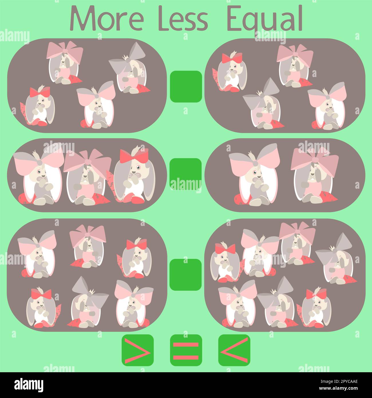count the funny rabbits in the picture and put a sign greater than ...