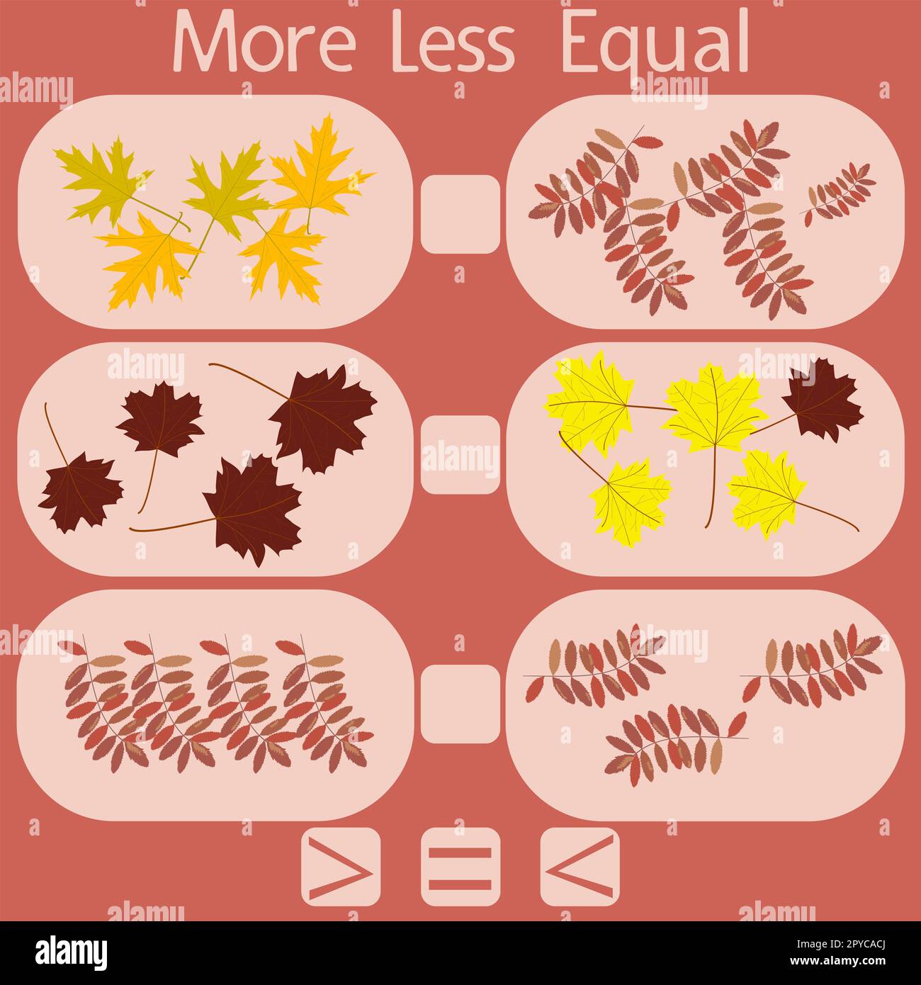 count the autumn leaves in the picture and put a sign greater than ...