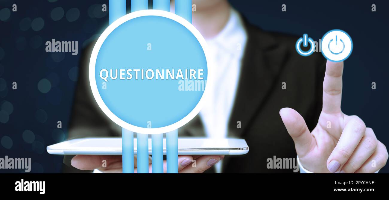 Hand writing sign Questionnaire. Word for Set of enquires Basis of ...