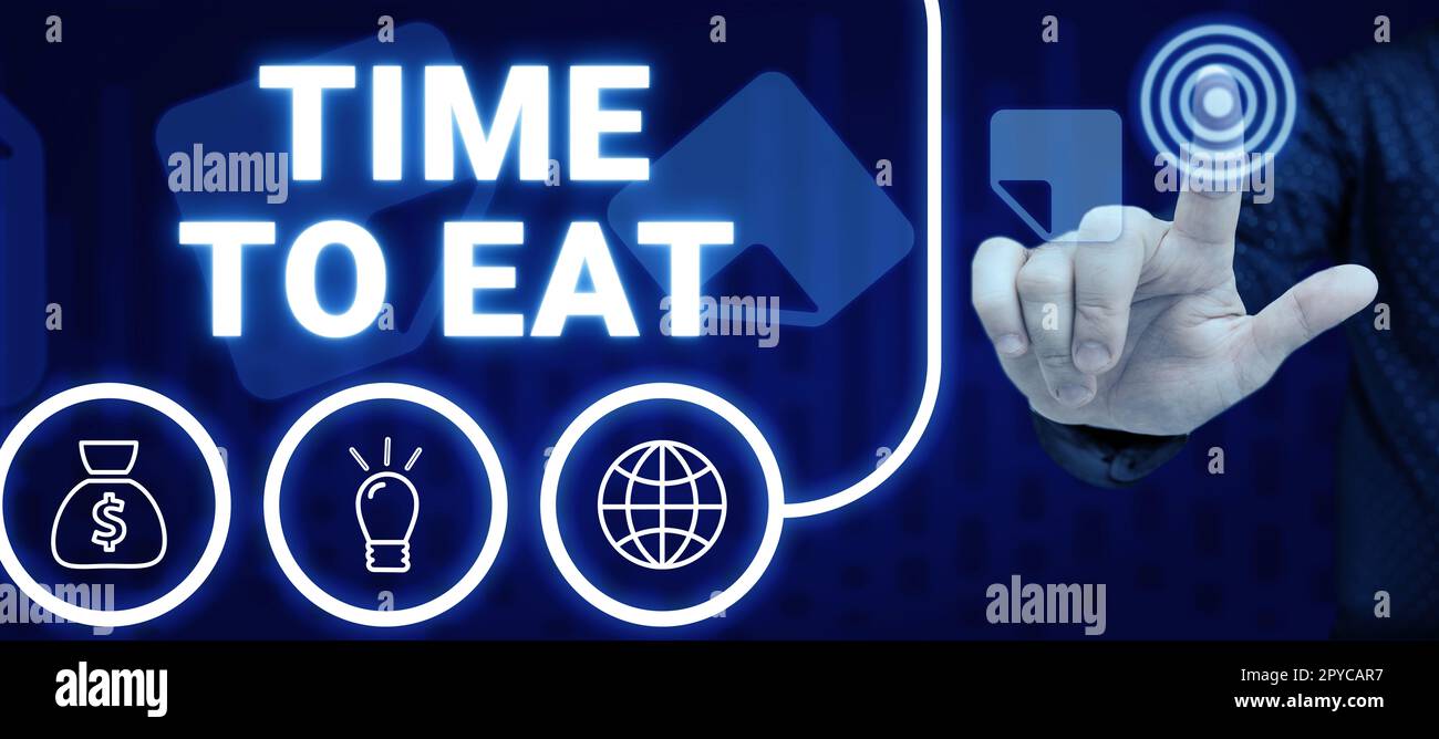 Text caption presenting Time To Eat. Concept meaning Right moment to ...