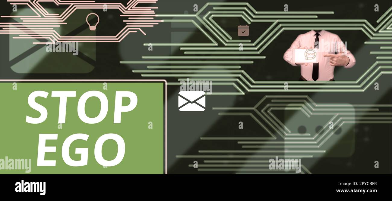 Text caption presenting Stop Ego. Internet Concept Control your ...
