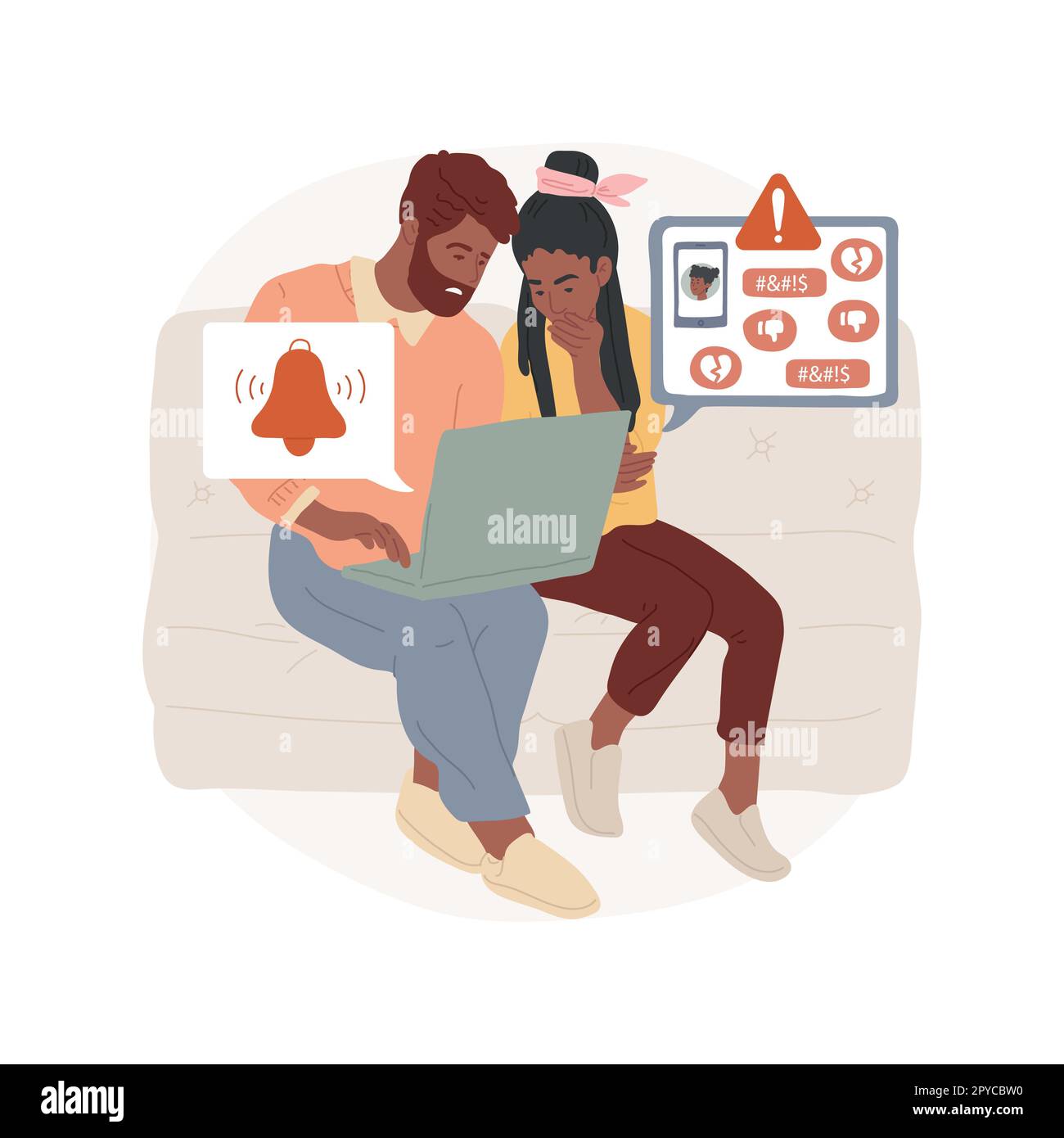 Cyberbullying parental alert isolated cartoon vector illustration ...