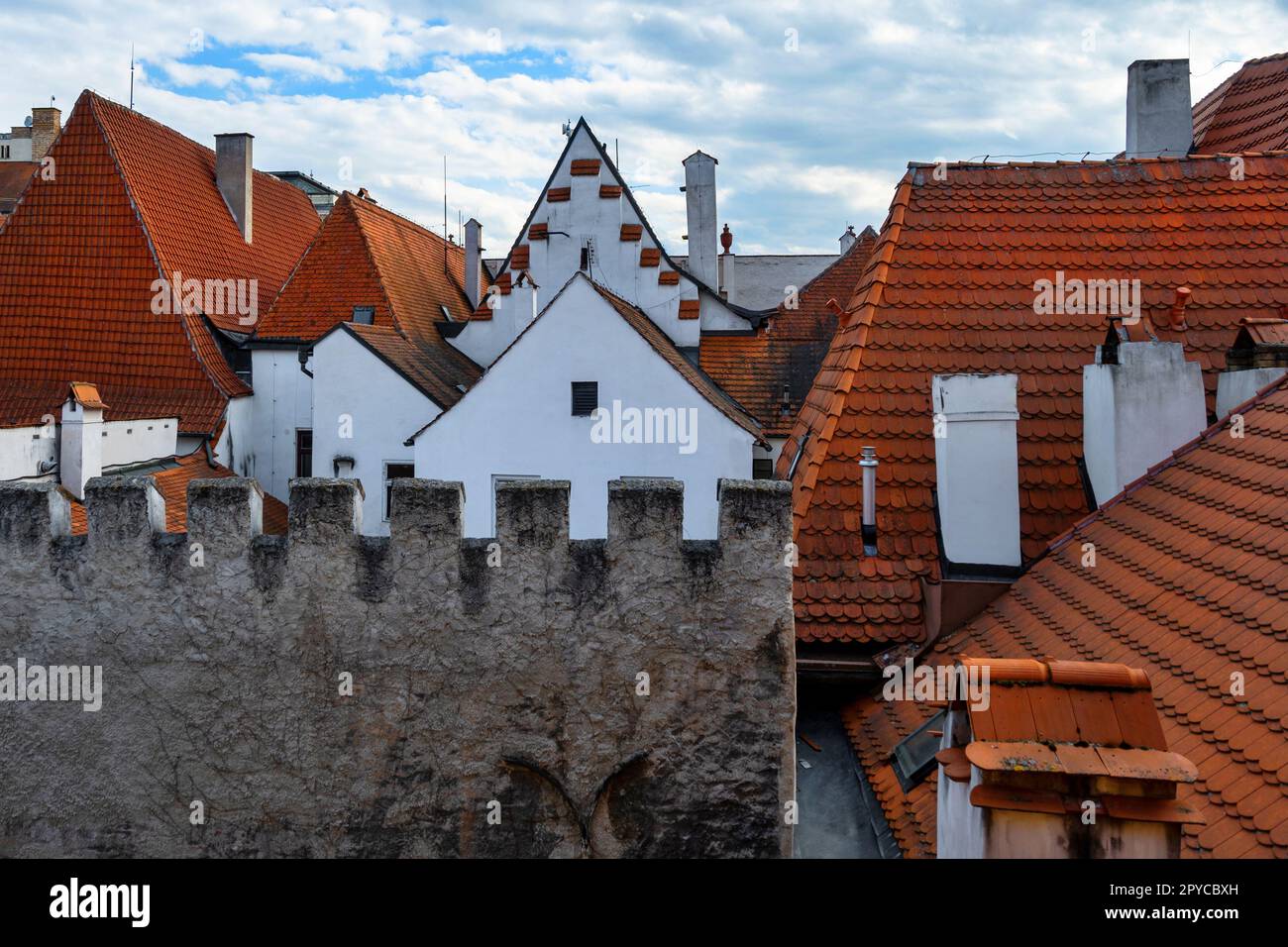 Medieval renaissance building and roof in historical centre of Cesky ...