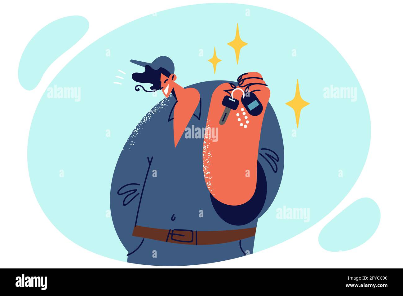 Man mechanic working in garage or car dealership shows key to vehicle ...