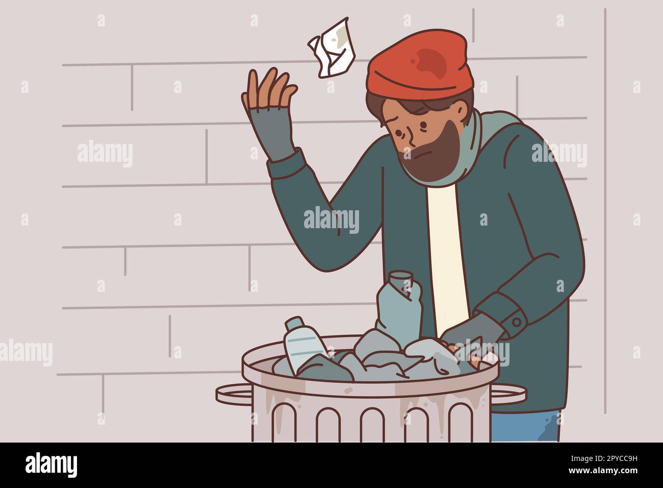 Homeless man digs through garbage to find food due to poverty and ...