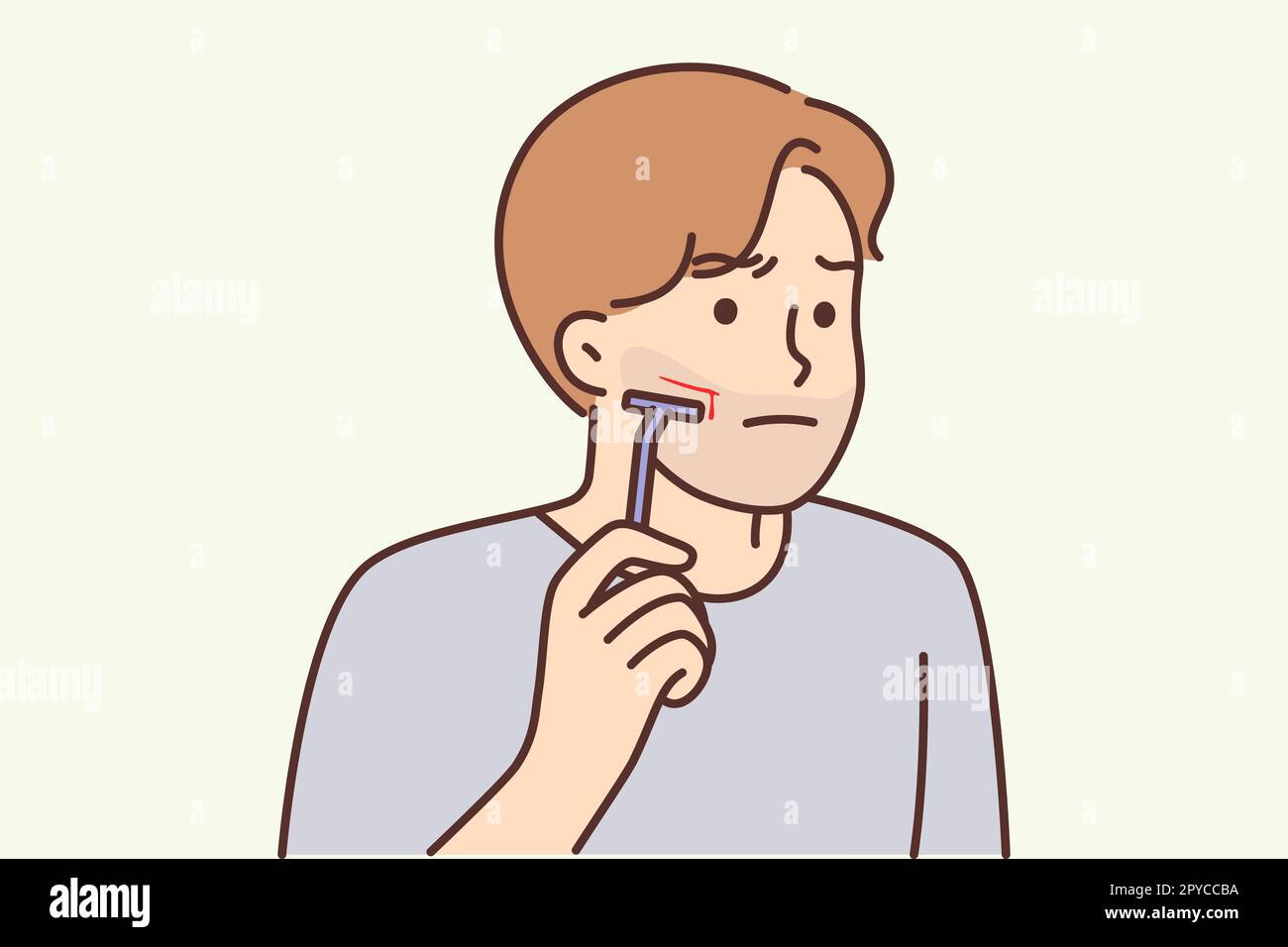 Man using manual razor cuts himself during morning skincare routine ...
