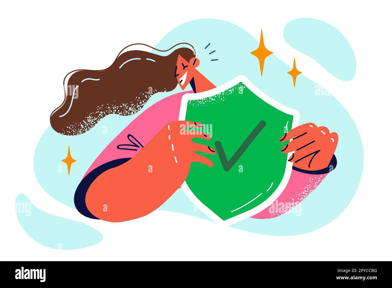 Woman protects with shield Cut Out Stock Images & Pictures - Alamy