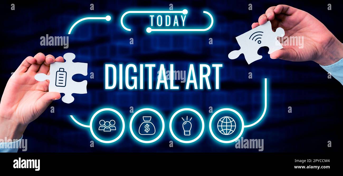 Text caption presenting Digital Art. Business overview use of skill and ...
