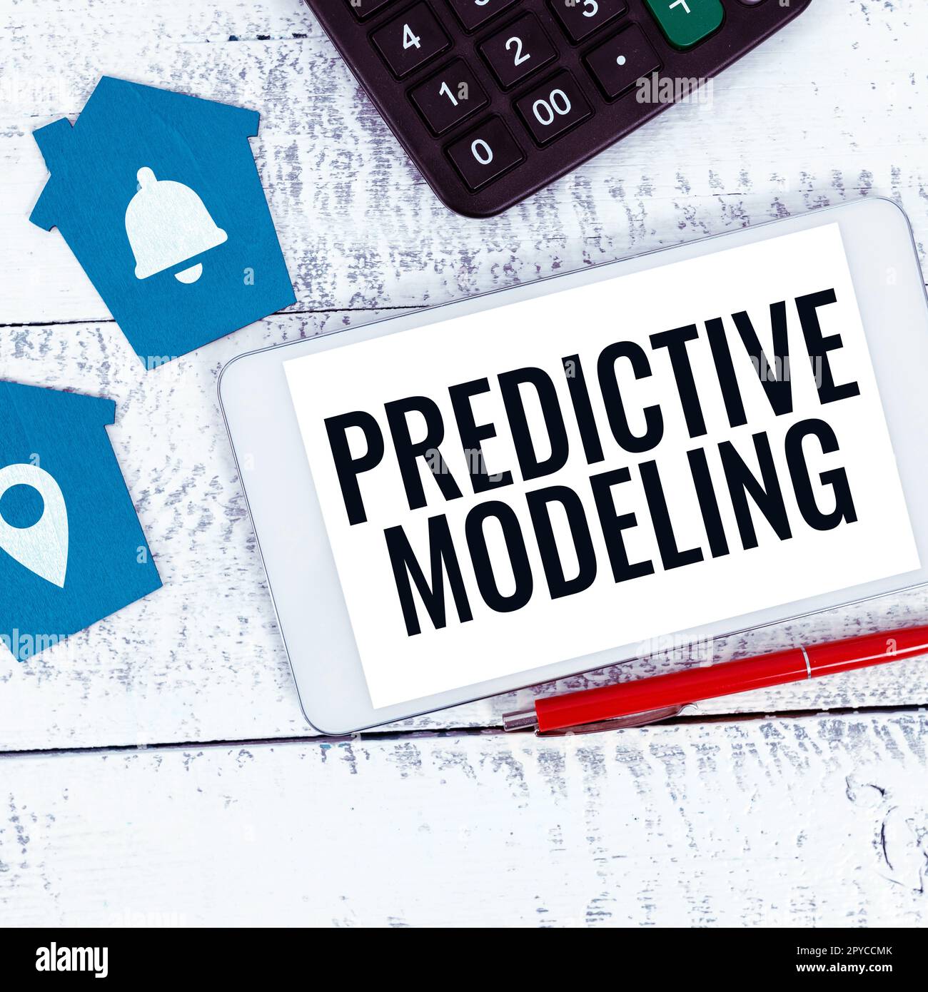 Hand writing sign Predictive Modeling. Internet Concept maintenance strategy driven by ...