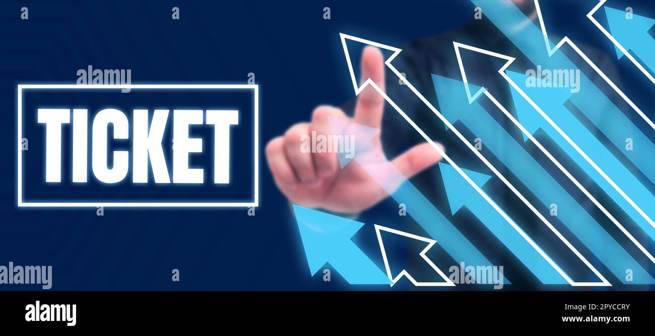 Text caption presenting Ticket. Business concept piece of paper card ...