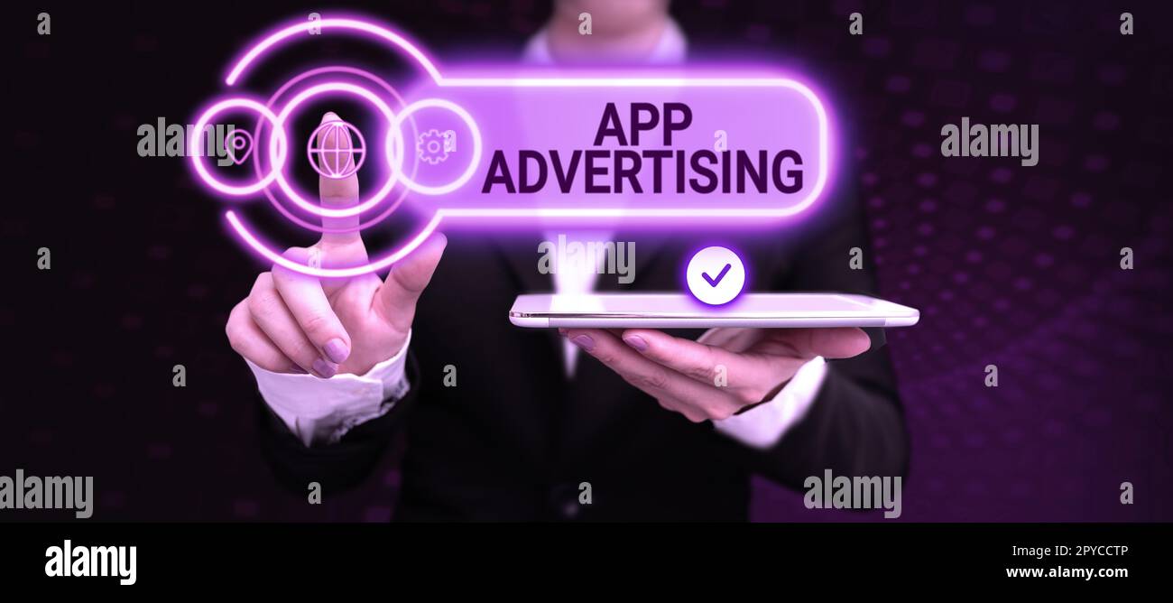 Text caption presenting App Advertising. Business showcase developers ...