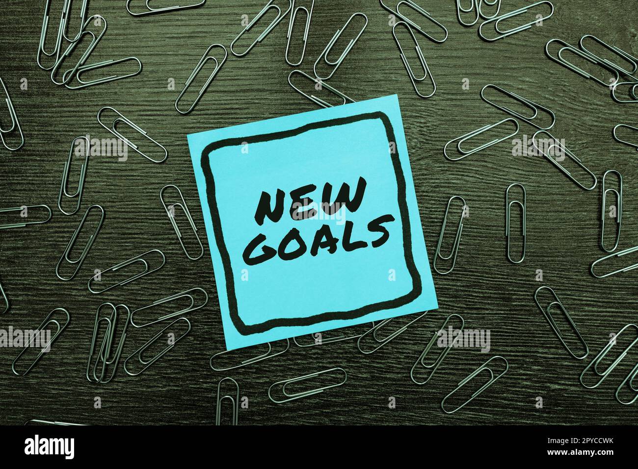 Text caption presenting New Goals. Word Written on a list of clearly ...