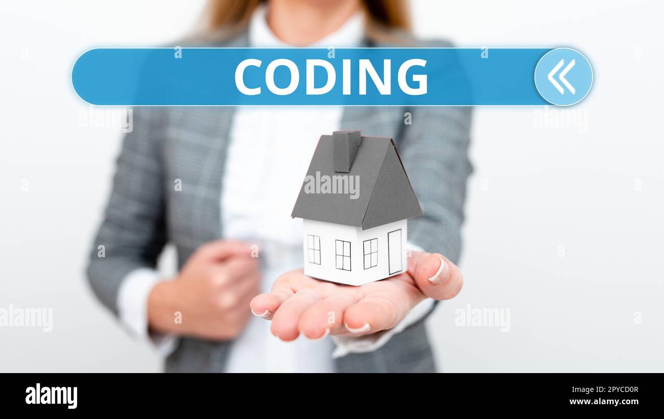 Text sign showing Coding. Business idea assigning code to something for classification ...