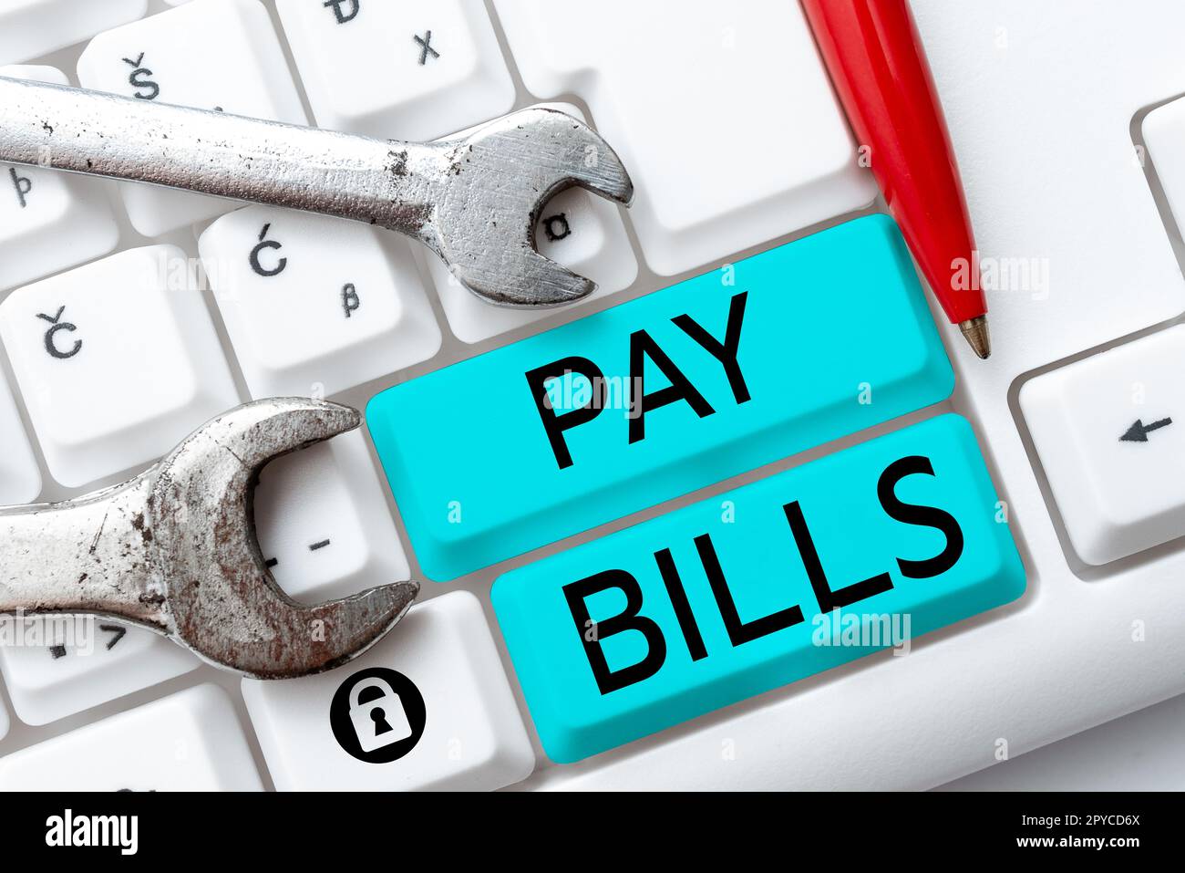 Conceptual caption Pay Bills. Conceptual photo list of expenses to be ...