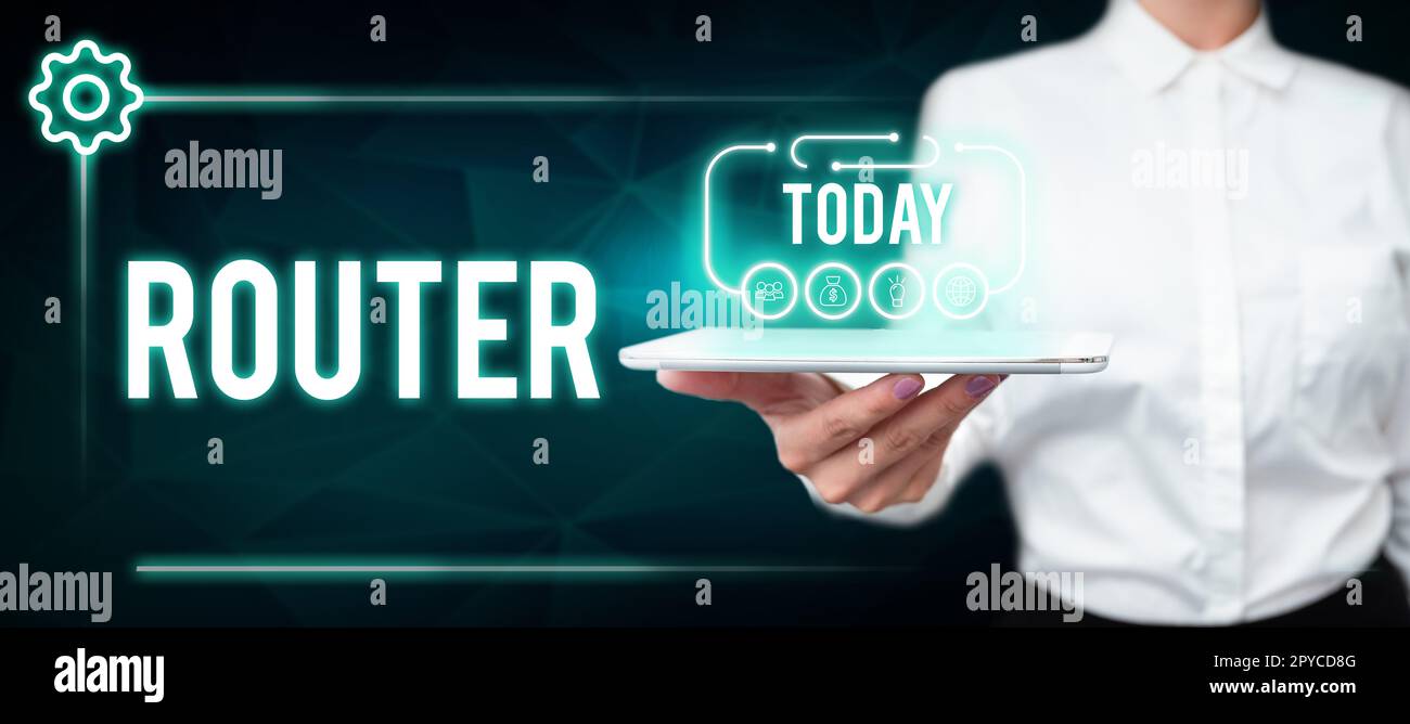 Handwriting text Router. Concept meaning power tool with shaped cutter ...