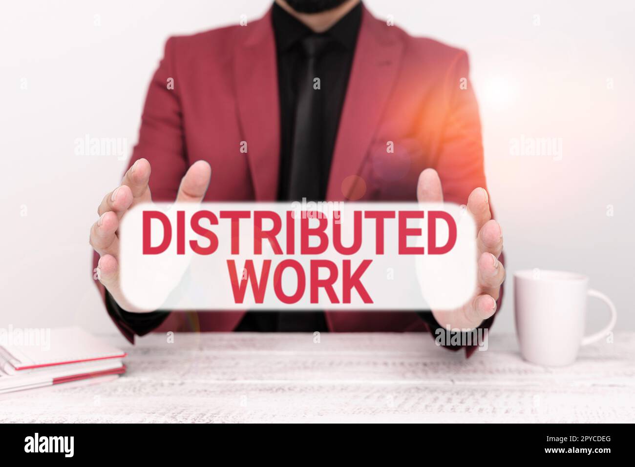 Text showing inspiration Distributed Work. Internet Concept practiced by enterprises using ...