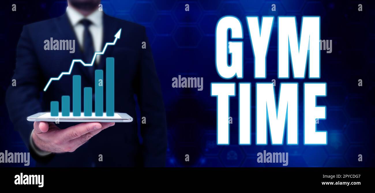 Text sign showing Gym Time. Word Written on a motivation to start ...