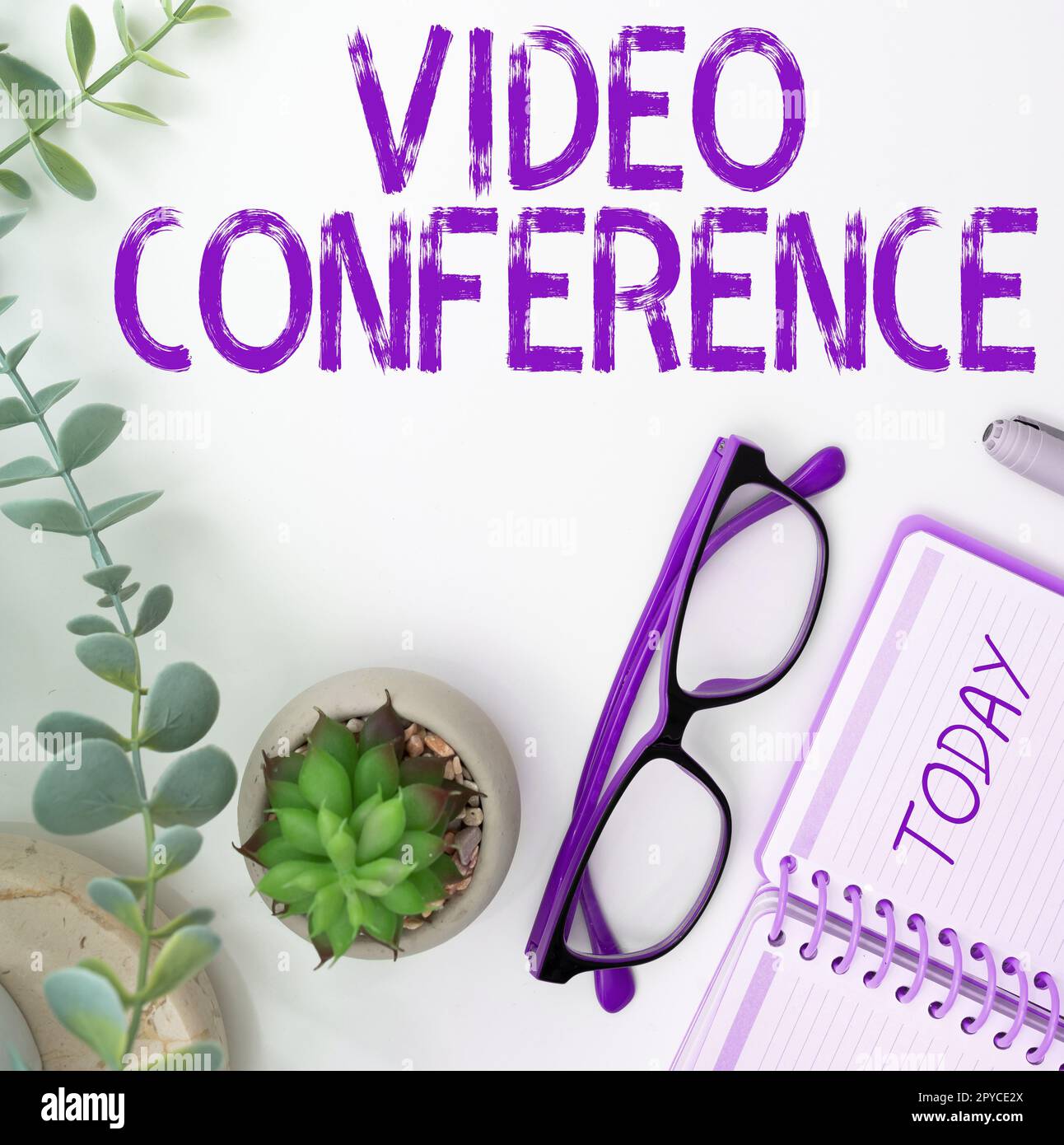 Text caption presenting Video Conference. Conceptual photo people in ...