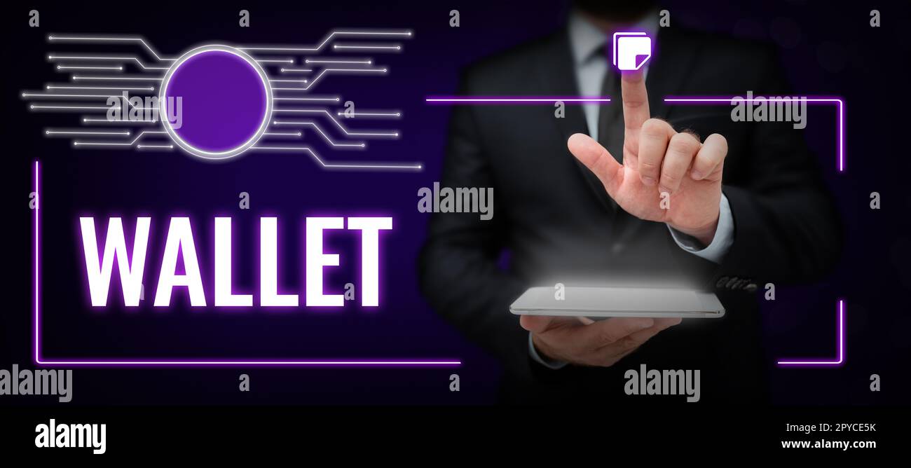 Conceptual display Wallet. Word for Pocket-sized flat folding case for ...