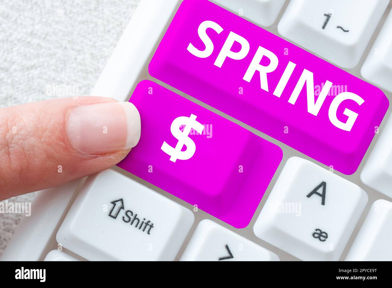 Conceptual caption Spring. Word Written on the season after winter in ...