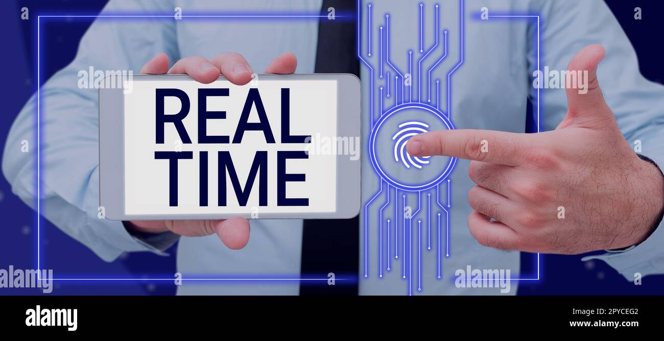Text showing inspiration Real Time. Internet Concept the actual time ...