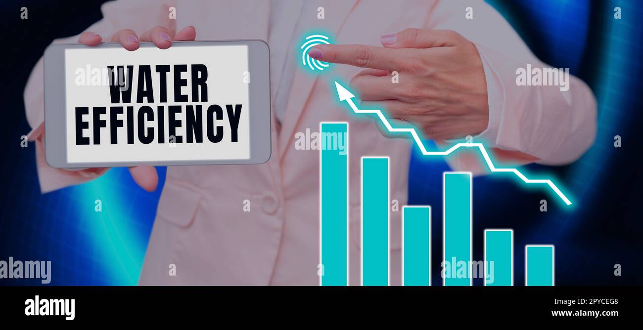 Conceptual caption Water Efficiency. Business approach reduce water ...