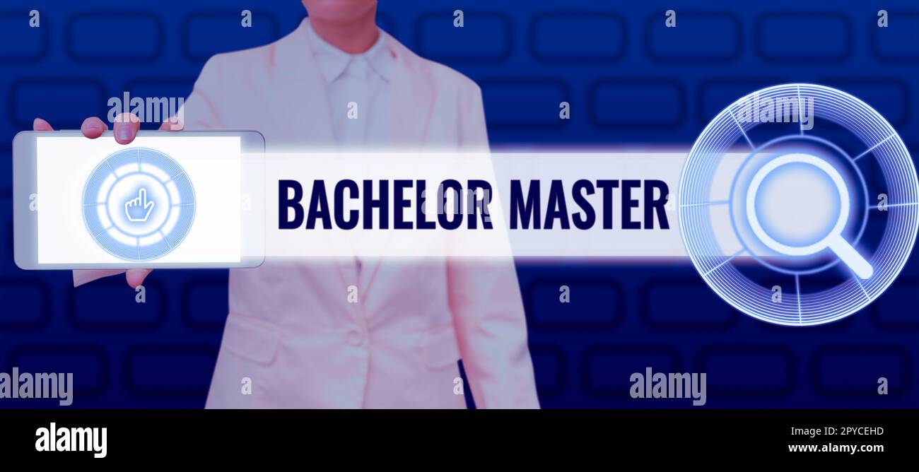 Conceptual caption Bachelor Master. Concept meaning An advanced degree completed after bachelor ...