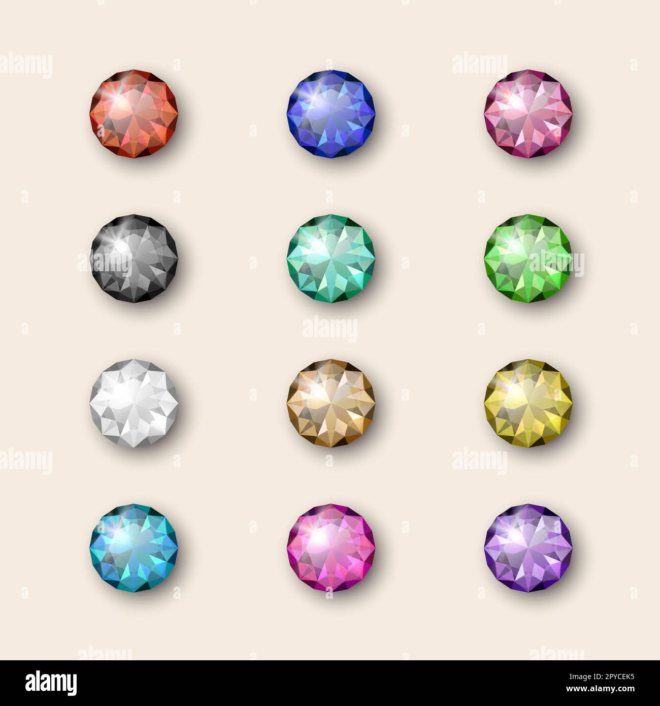 Vector Multi Colored 3d Realistic Transparent Round Glowing Gemstones ...