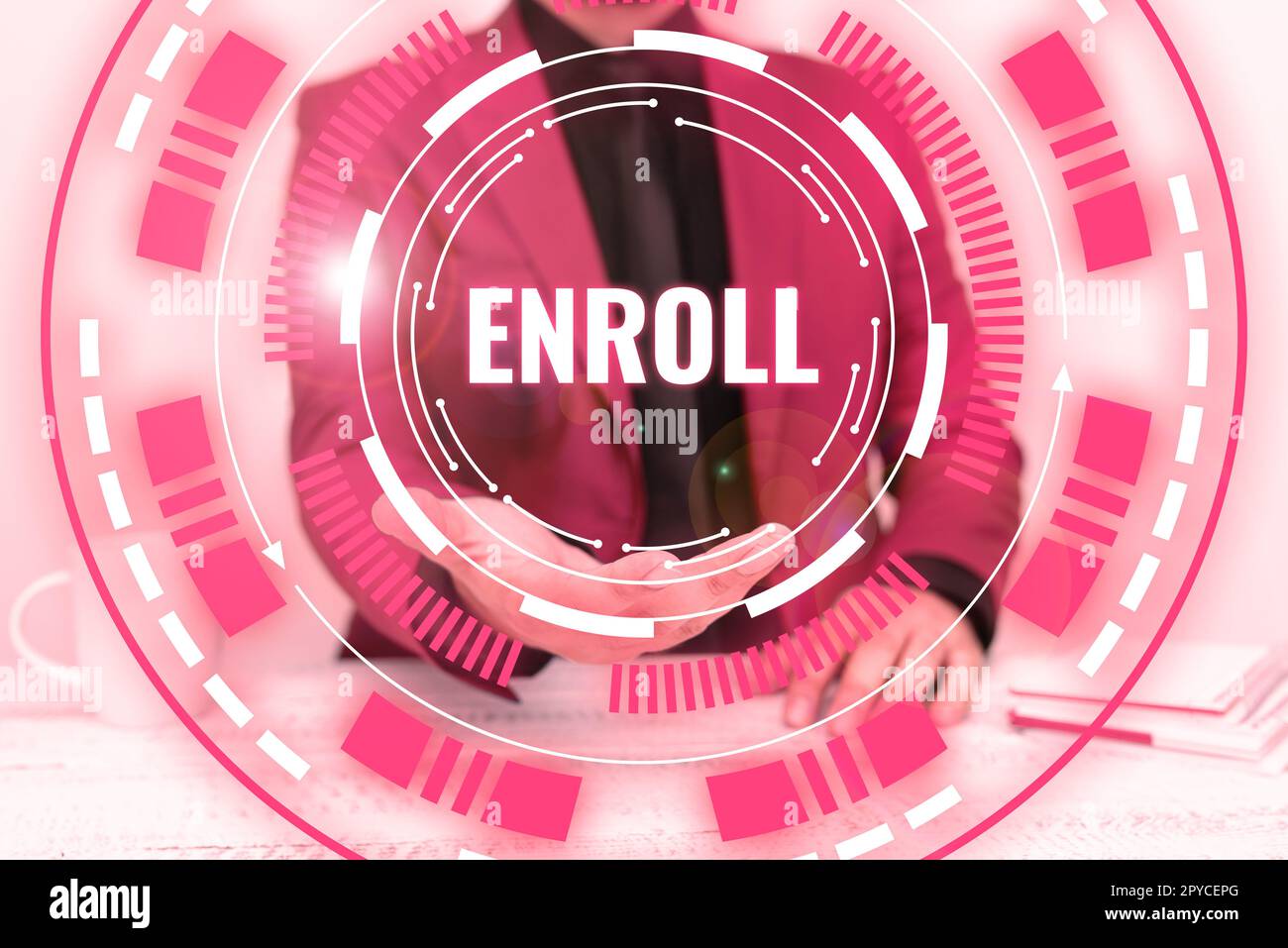 Hand writing sign Enroll. Internet Concept officially register as ...