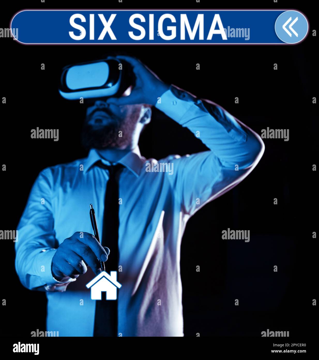 Text caption presenting Six Sigma. Business overview management ...