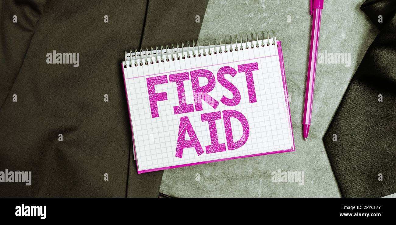 Sign displaying First Aid. Business showcase Practise of healing small ...