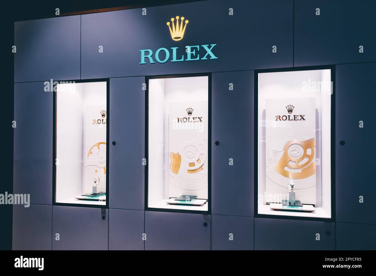 19 January 2023, Dubai, UAE: Rolex watch showcase. Luxury business ...