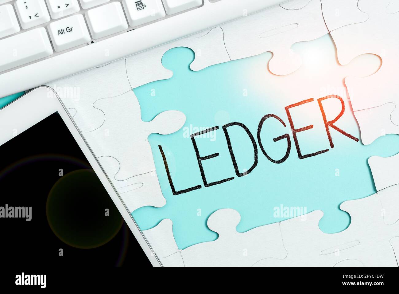 Sign displaying Ledger. Conceptual photo book or other collection of ...