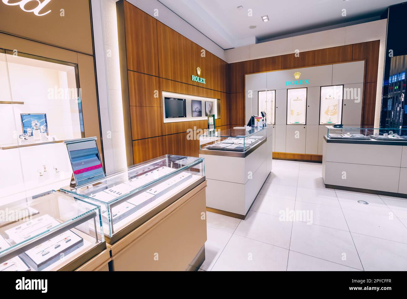 19 January 2023, Dubai, UAE: Rolex watch showcase. Luxury business ...