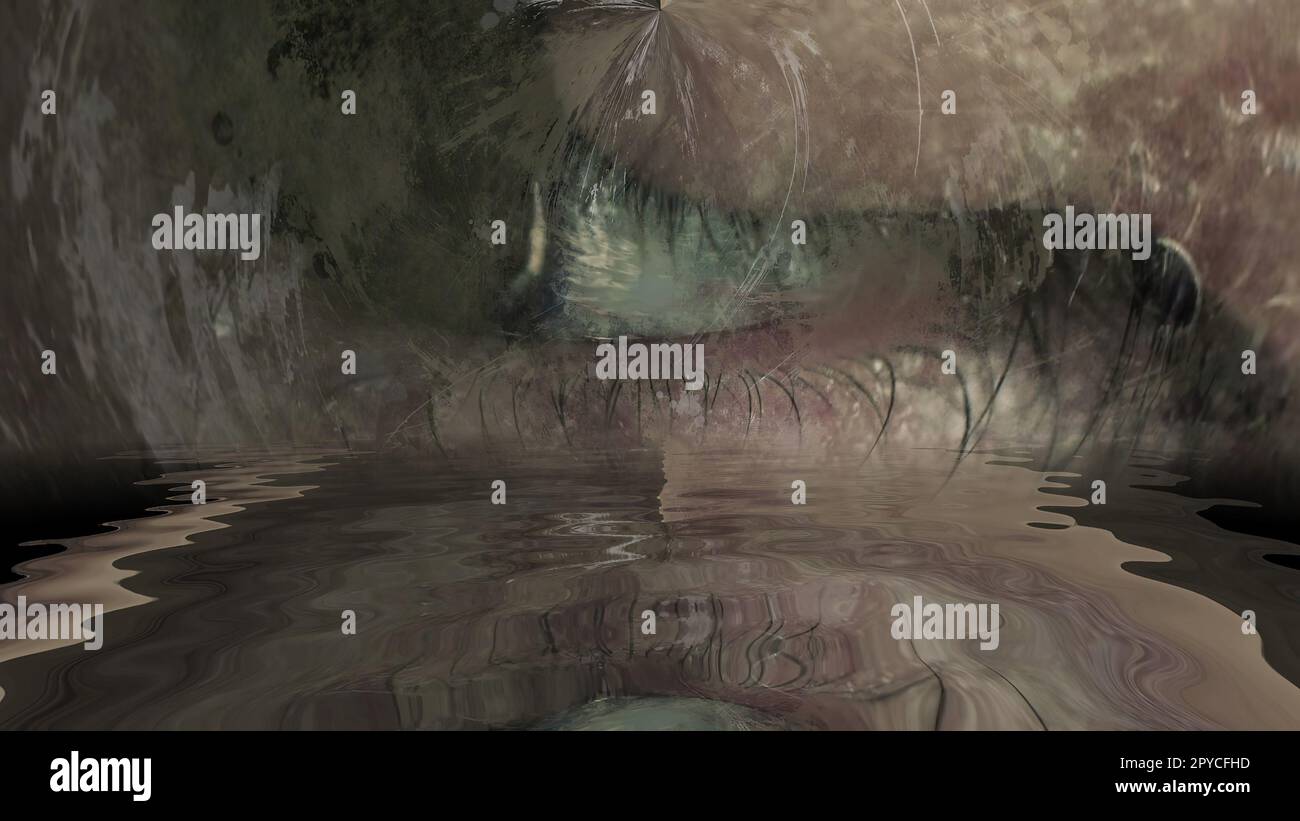 Scary eye on grunge background reflected in water Stock Photo - Alamy