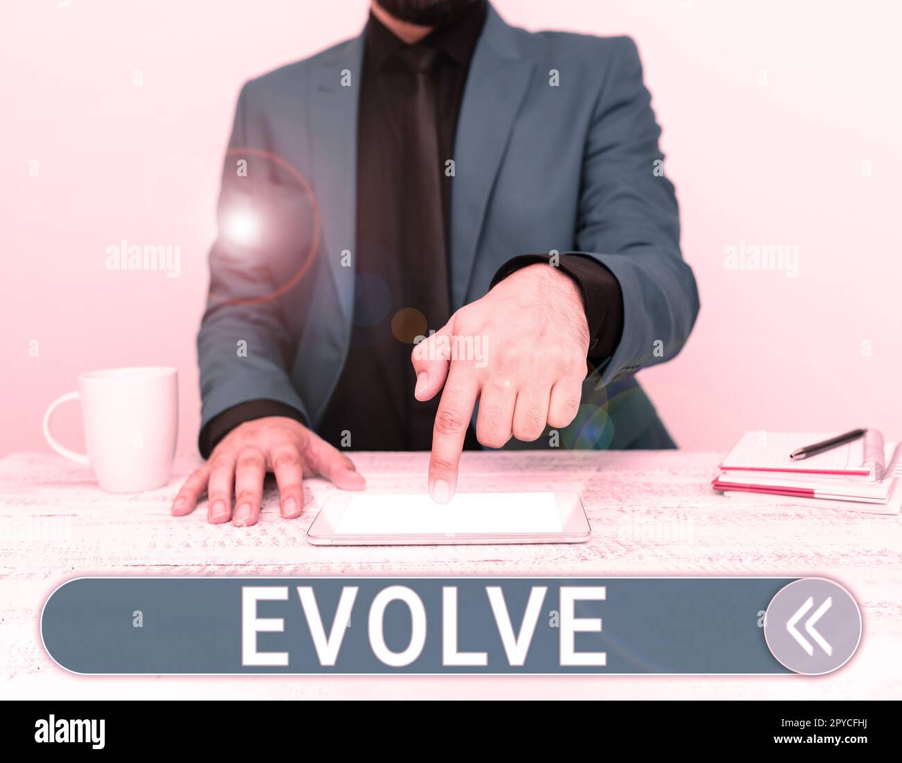 Hand writing sign Evolve. Business idea develop gradually Improve your ...