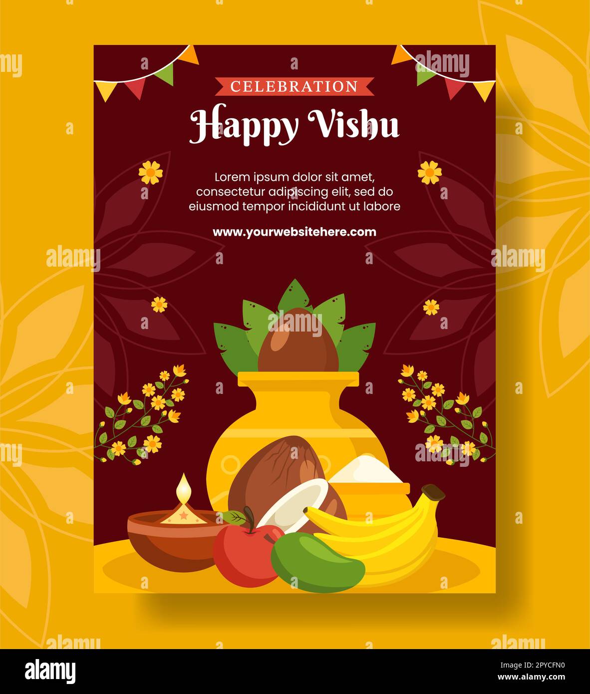 Happy Vishu Festival Vertical Poster Cartoon Hand Drawn Templates ...